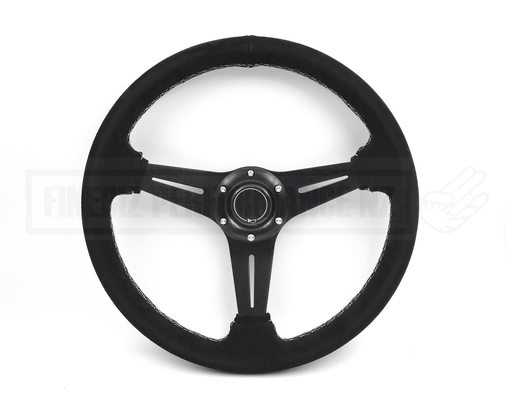 Steering Wheel - 350MM Suede with White Stitching – Finebiz Performance